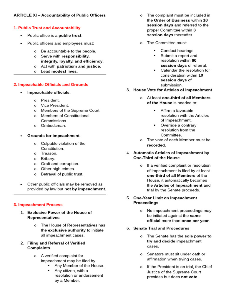 Impeachment Process Under 1987 Constitution | PDF | Impeachment ...