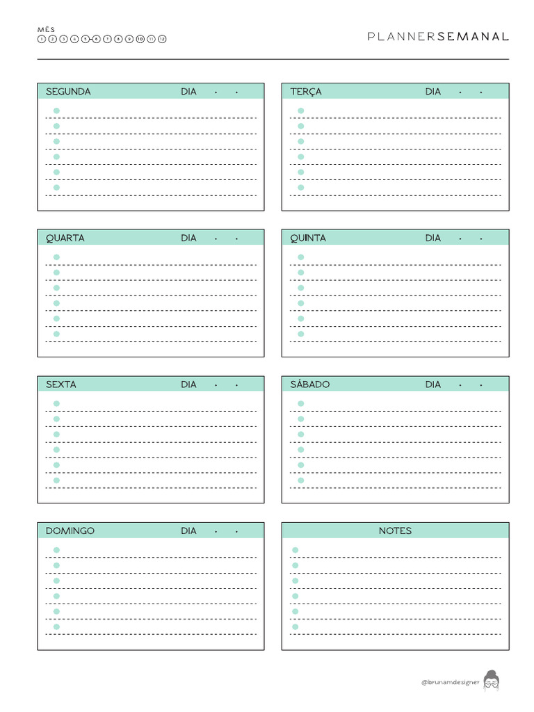 Planner Semanal Frente e Verso Verde A4 - Modelo 2 | PDF