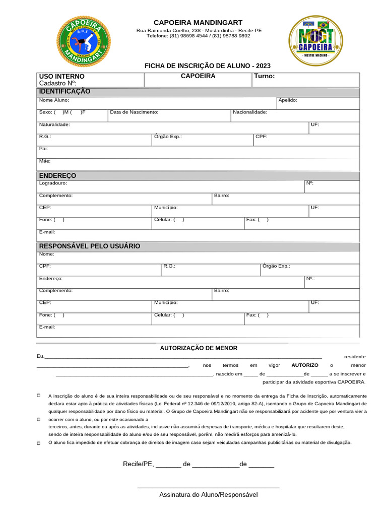 Ficha-de-Inscricao-Capoeira Mandingart - PDF - 20241015 - 213735 - 0000 | PDF | Brasil