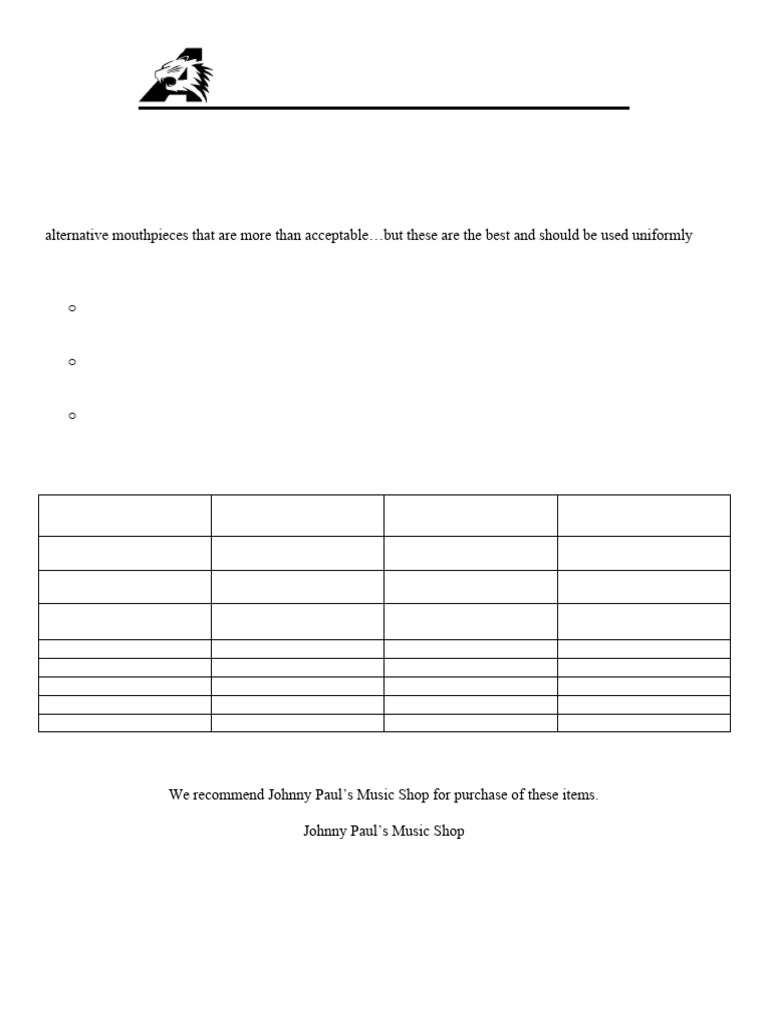 AISD Mouthpiece Selection Guide | PDF | Saxophone | French Horn