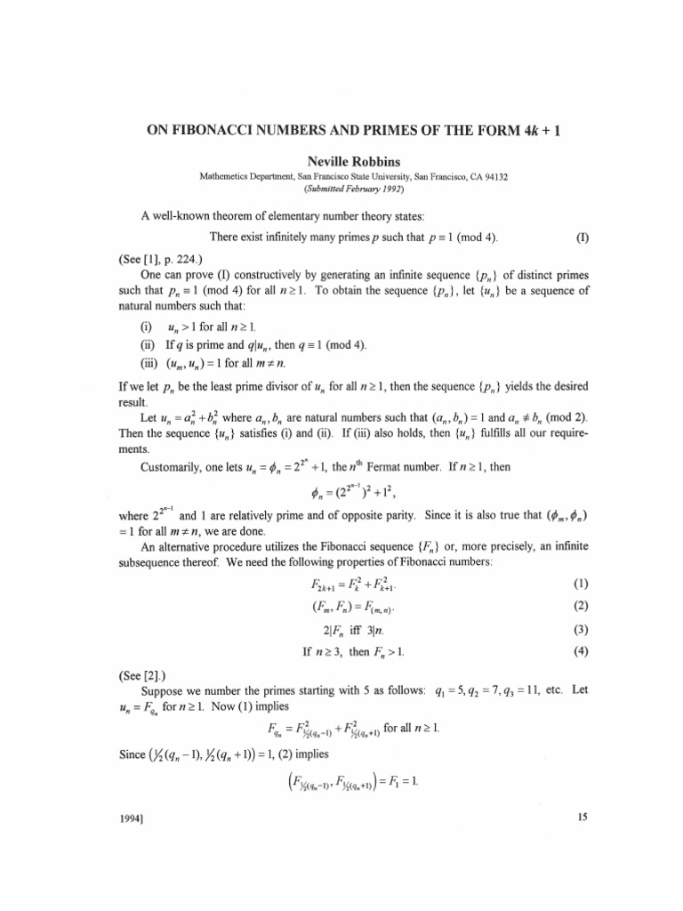 On Fibonacci Numbers and Primes of The Form | PDF | Prime Number | Sequence