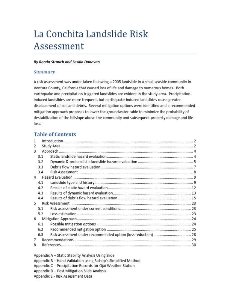 La Conchita Landslide Risk Assessment | PDF | Landslide | Risk