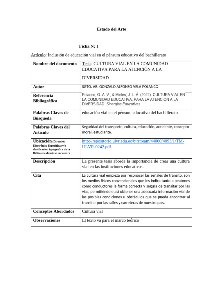 Ficha - Estado del Arte (Ejemplo 2) T | PDF