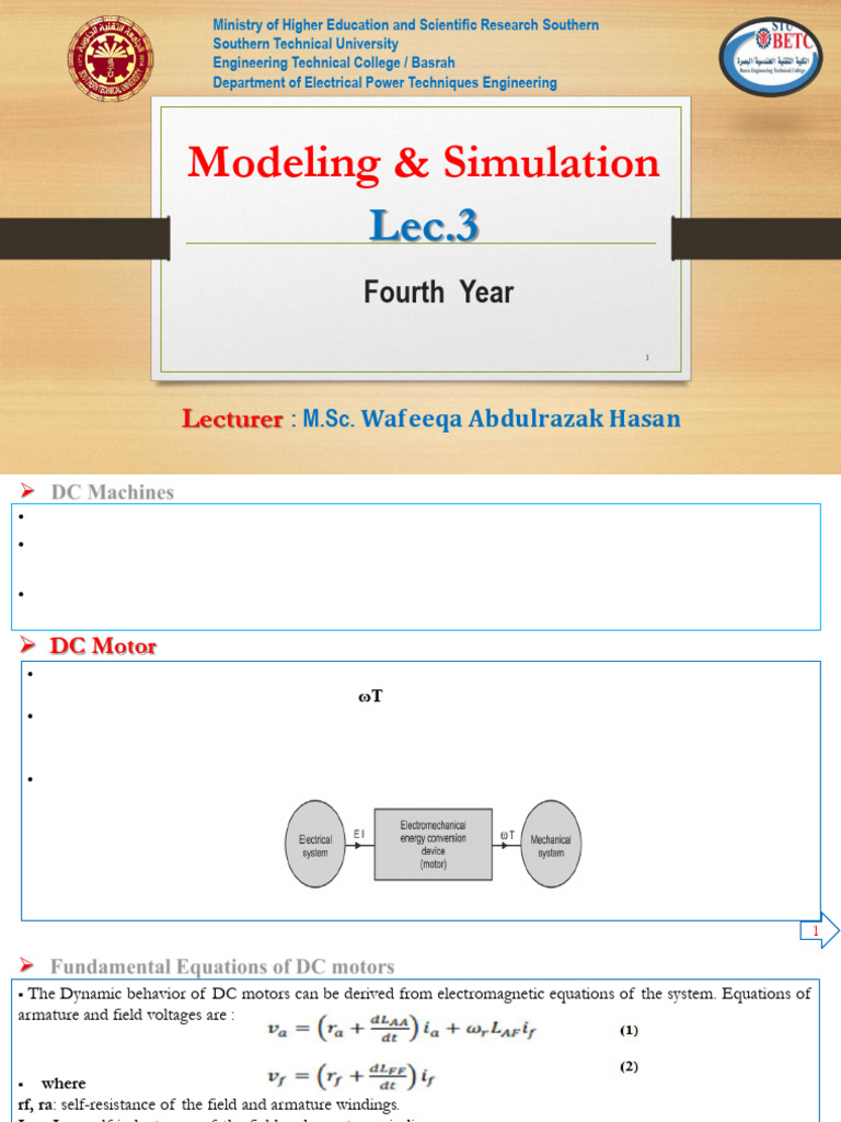 Lec.3 Modeling&Simulation Ok | PDF | Electric Motor | Direct Current