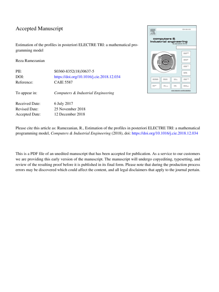 ELECTRE METHOde 2018 | PDF | Mathematical Optimization | Decision Making