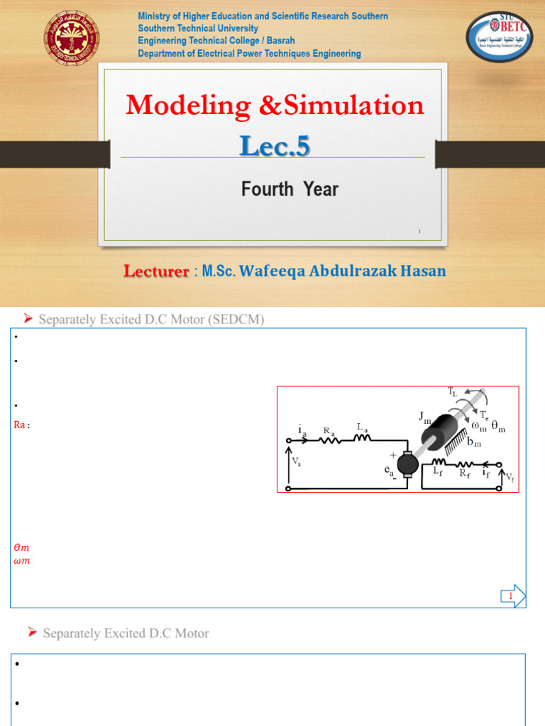Lec 5-Modeling&Simulation | PDF | Electric Motor | Inductor