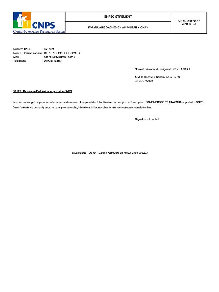 Adhésion E-Cnps Iconet | PDF