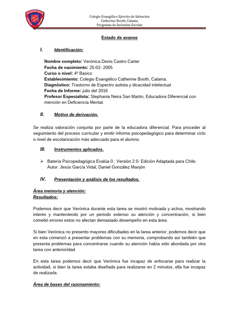 Informe de Avance Veronica Castro | PDF | Autismo | Las emociones