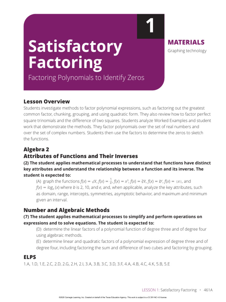 Satisfactory Factoring Techniques in Algebra | PDF | Factorization ...