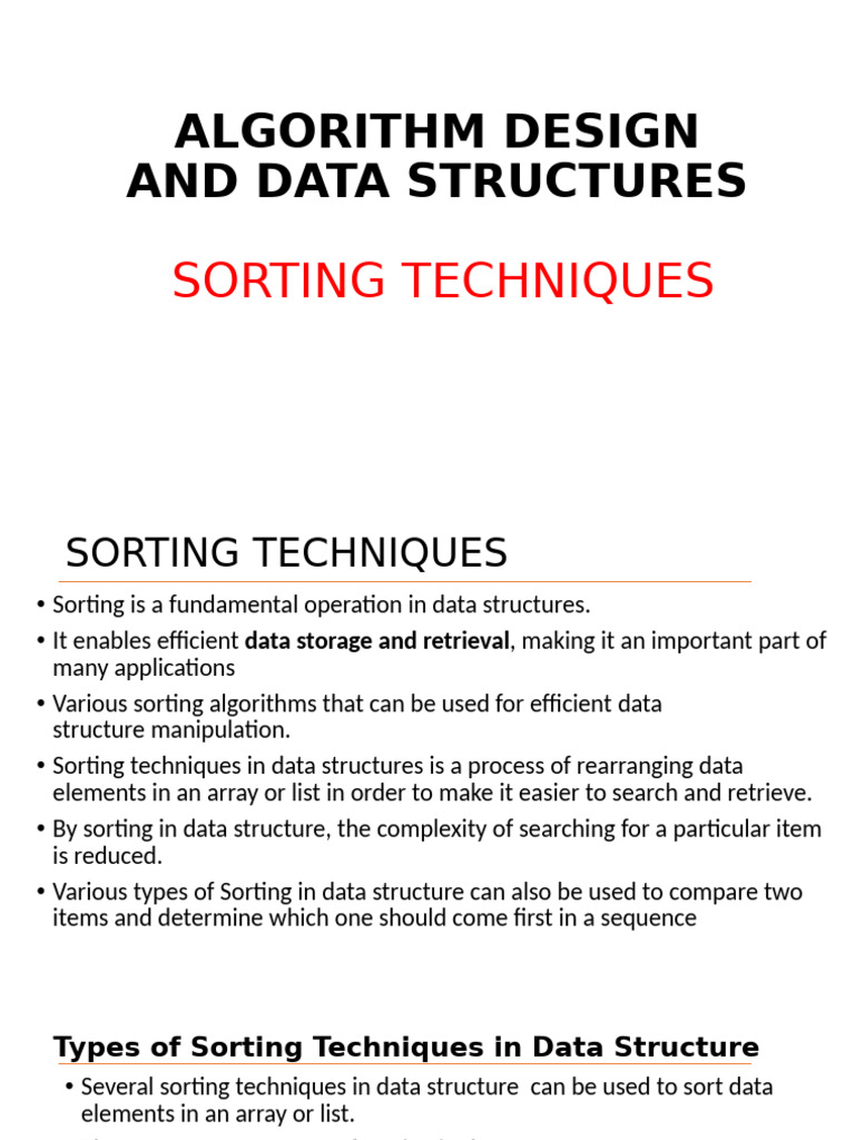 Sorting Techniques in Data Structures | PDF