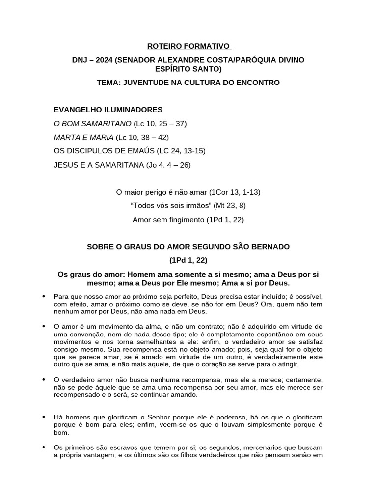 DNJ 2024 (Roteiro Formativo) | PDF | Amor | Deus