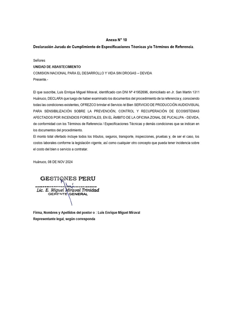 Anexos - Declaraciones Miguel M | PDF