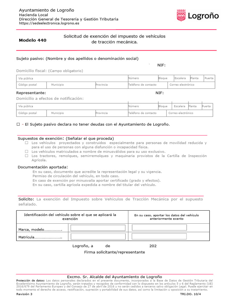 16 IVTM Solicitud de EXENCIÓN | PDF