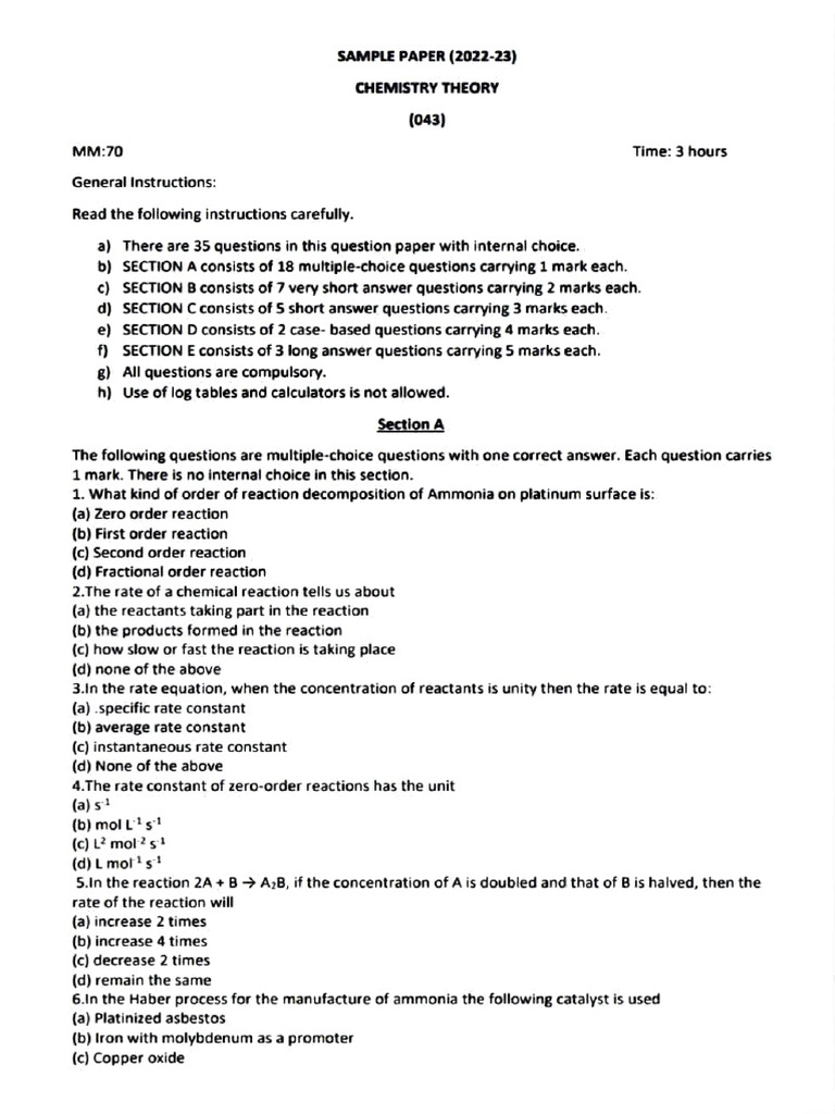 Revision Test 3 Chemical Kinetics 24.11.23 | PDF | Reaction Rate ...