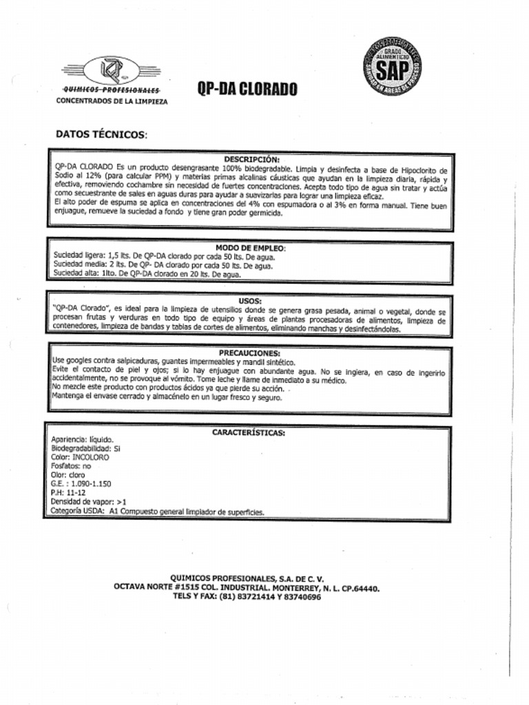Ficha Técnica QP-DA Clorado | PDF