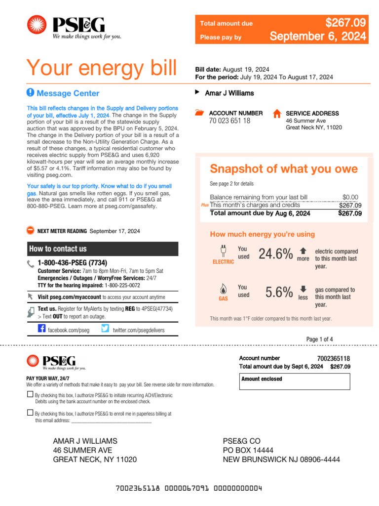 Pdfcoffee.com Pseg Sample Electric Bill | PDF | Fee | Credit Card