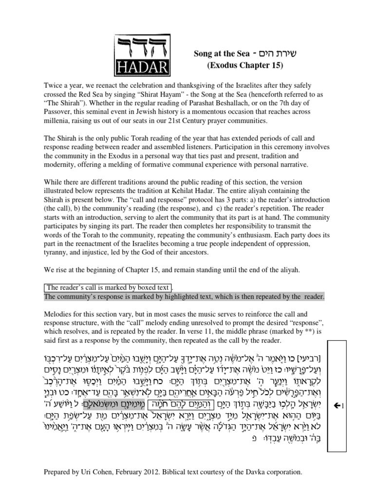 Shirat-Hayam-Call-and-Response-Instructions | PDF | The Exodus | Book ...