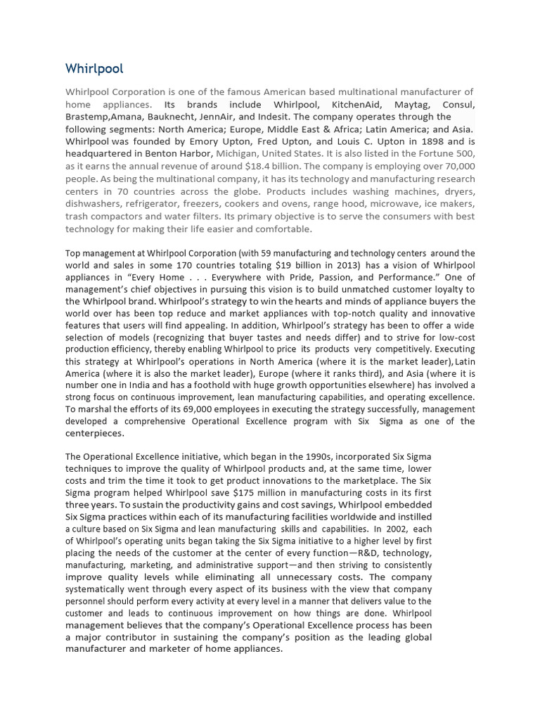 Whirlpool Case Study T2 | PDF | Home Appliance | Business Process