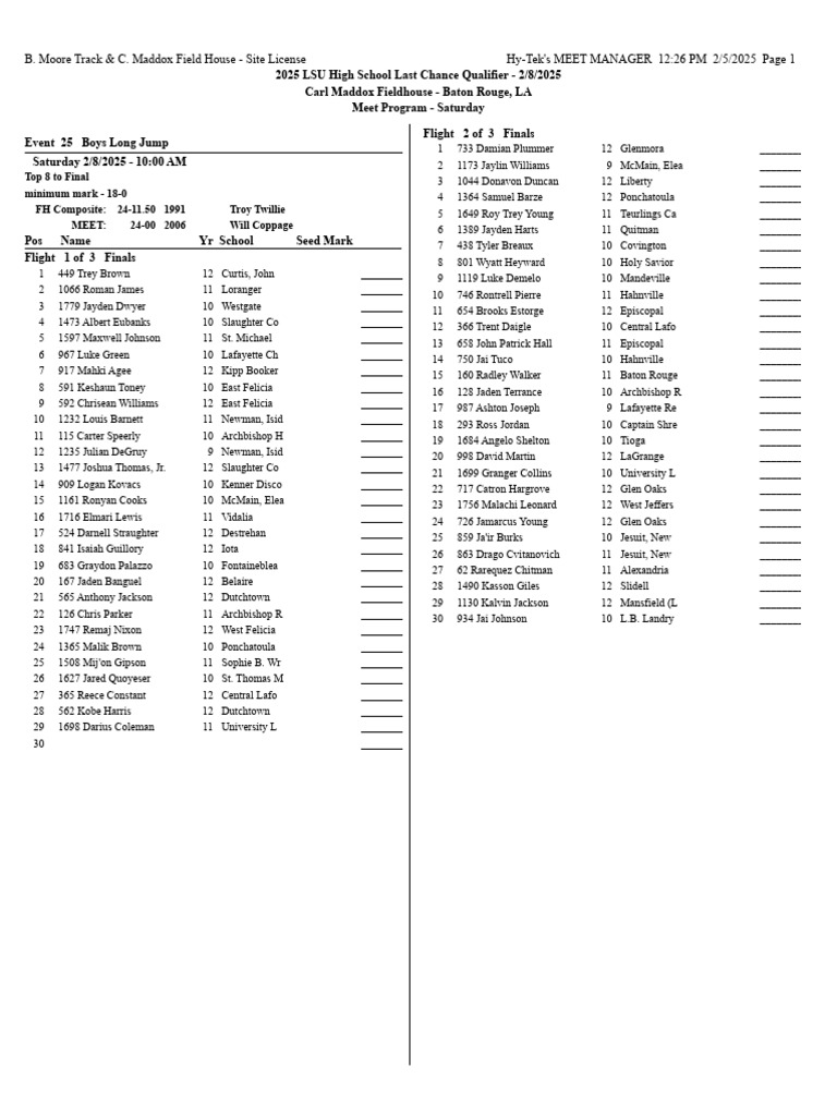 LSU Last Chance Heat Sheets | PDF