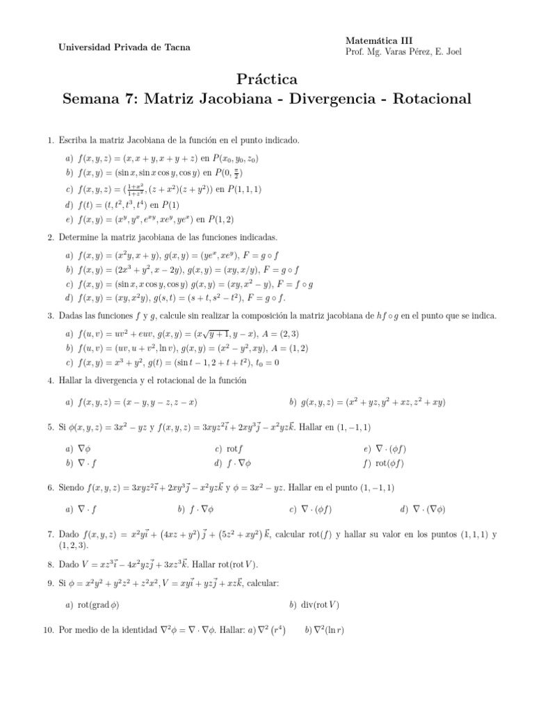 S7-HT-Matriz Jacobiana-Divergencia y Rotacional | PDF | Cálculo ...
