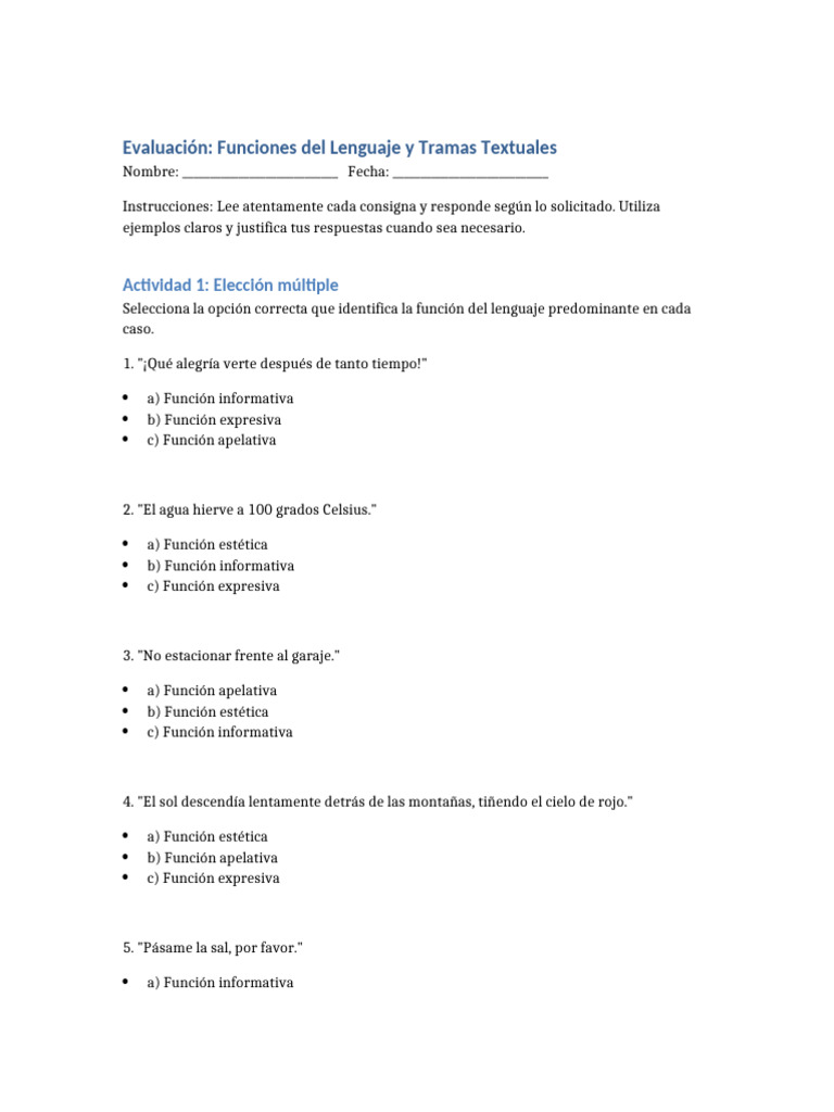 Evaluacion Funciones Lenguaje Tramas Textuales-1 | PDF