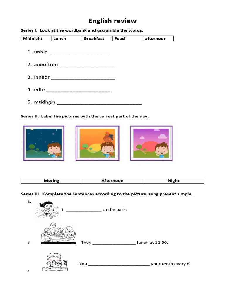 English Daily Activities Review Worksheet | PDF