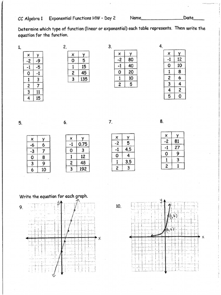 Exponential Functions Homework - Day 2 | PDF