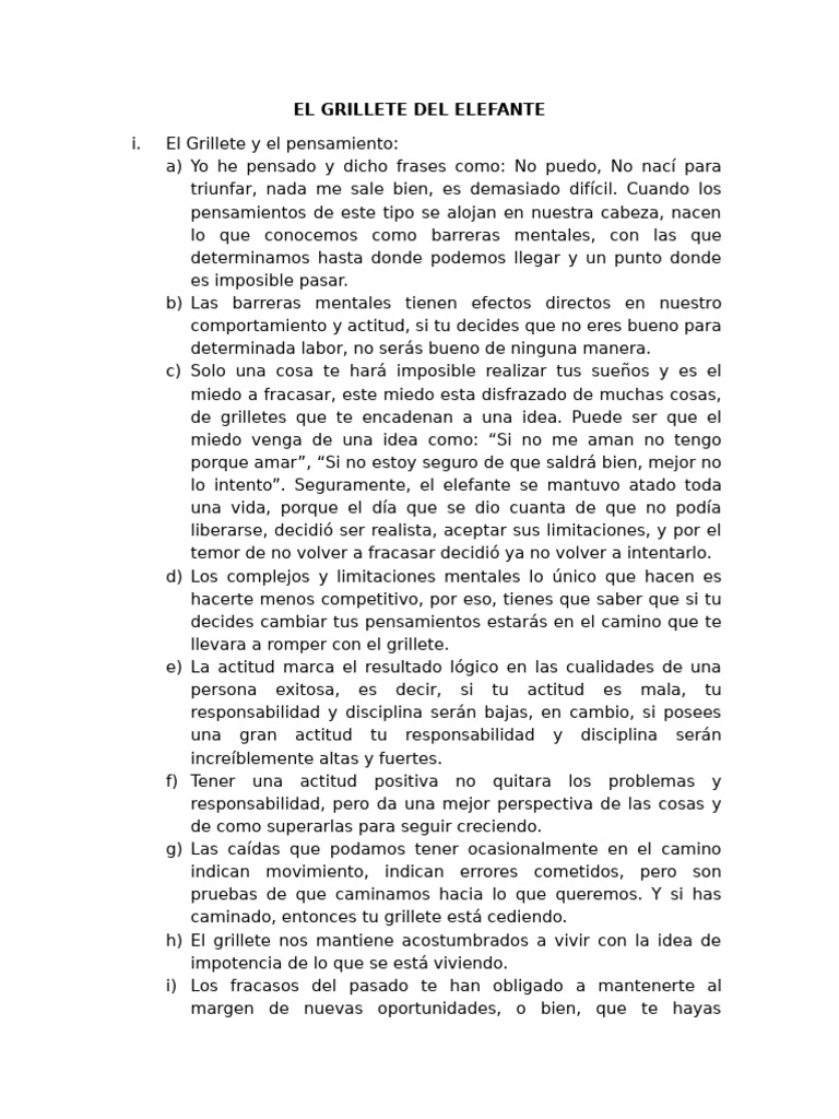 El Grillete Del Elefante | PDF | Pensamiento | Mente