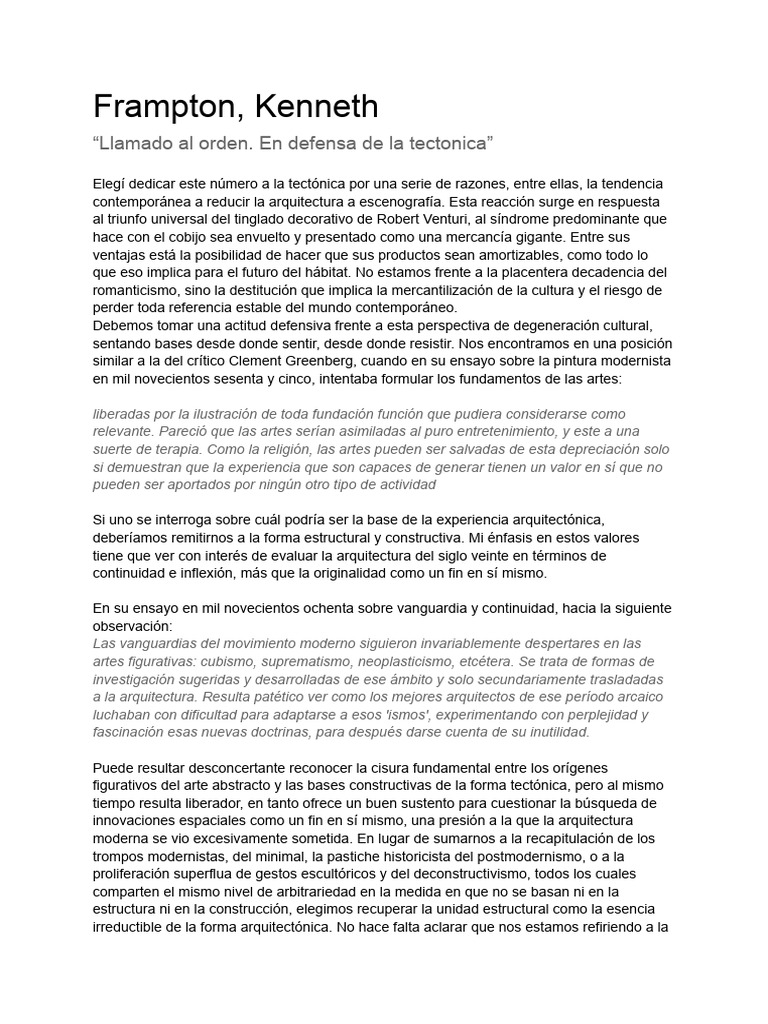 Texto - PDF - Frampton Kenneth | PDF | Ontología