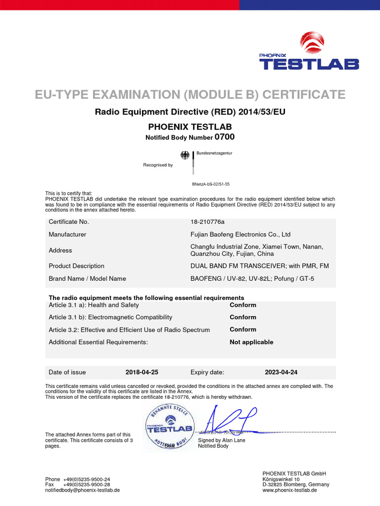 EU-Type Examination Certificate for Radio Equipment | PDF | Radio ...