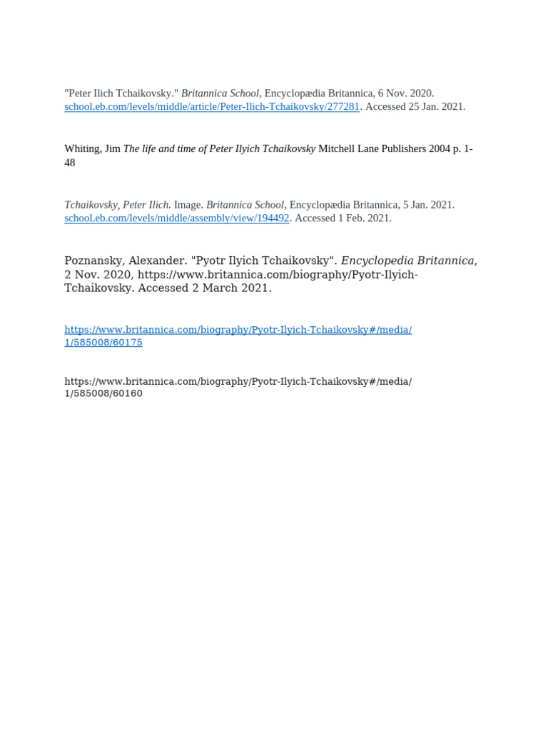 Overview of Peter Ilich Tchaikovsky | PDF