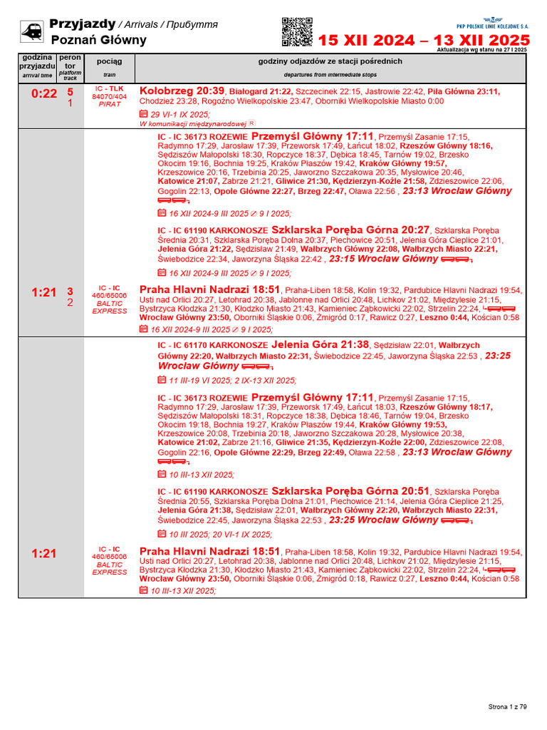 Plakat 2025 POZNAN GLOWNY Przyjazdy Wazny 20241215-20251213 PL ...