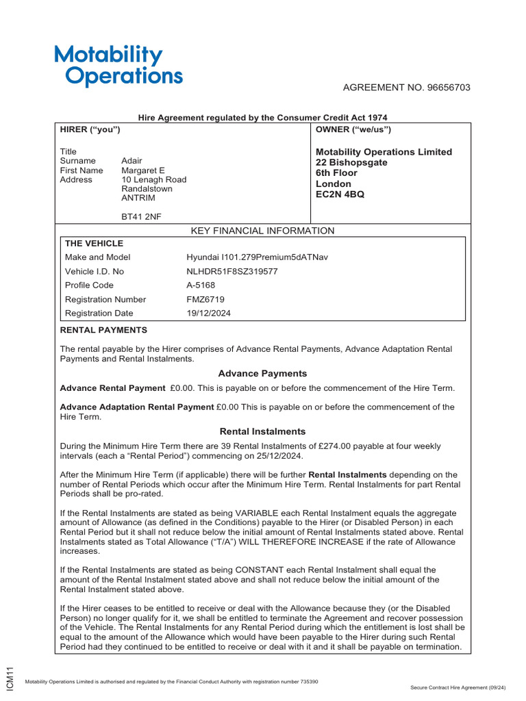 Contract Hire Agreement 4 | PDF | Identity Document | Credit