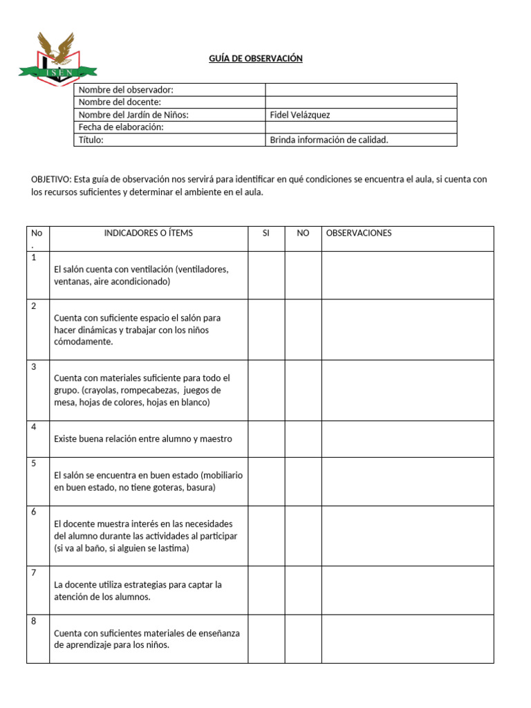 Formato Guia de Observacion | PDF