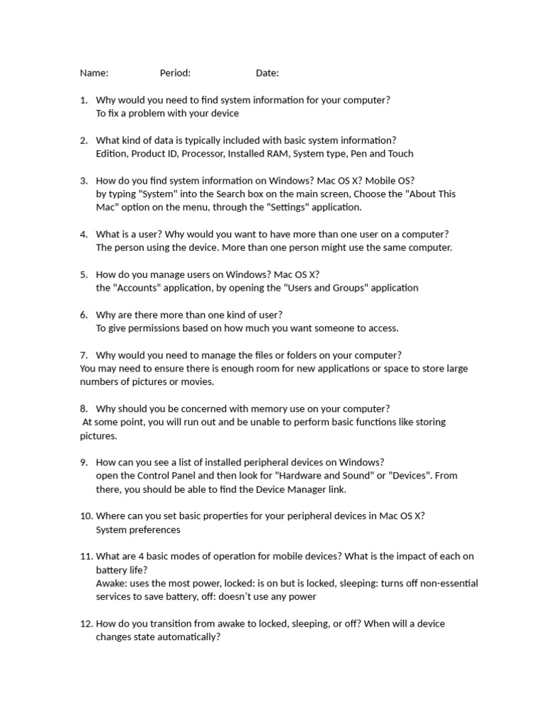 Chapter 3, Lesson 2 Comprehension Questions | PDF | Microsoft Windows ...