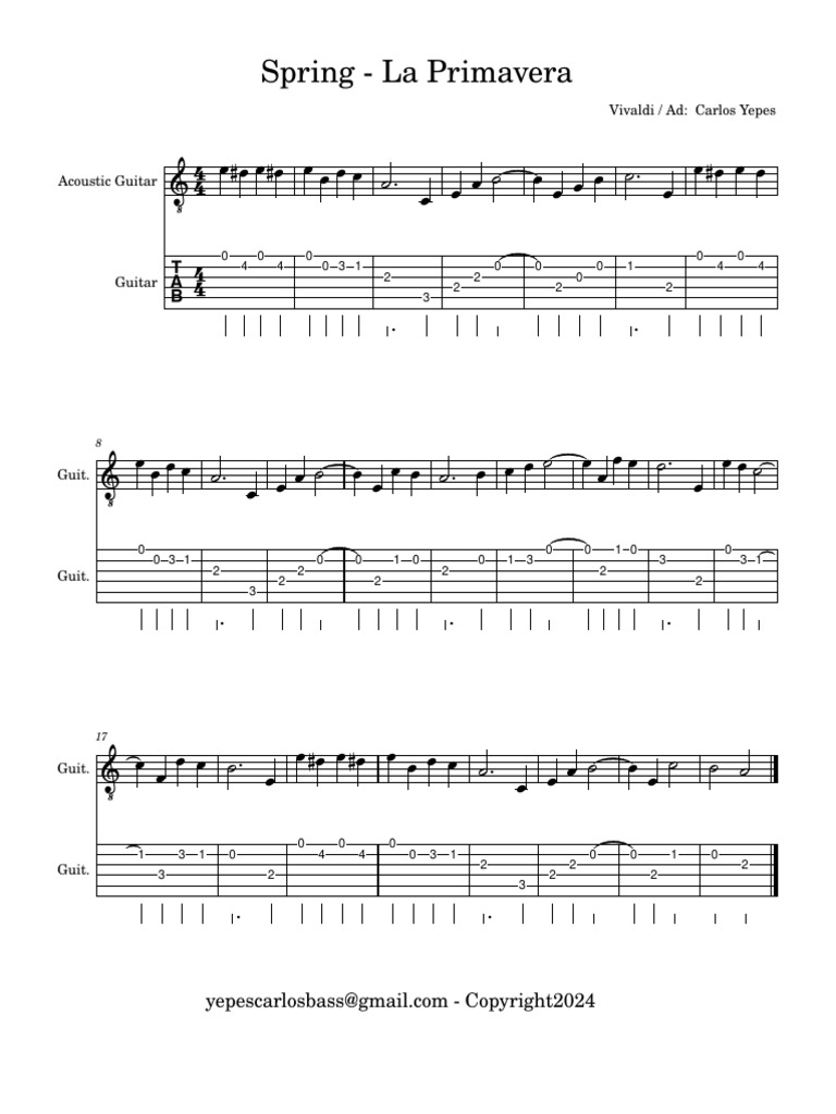 Vivaldi's Spring Guitar Sheet Music | PDF | Guitar Family Instruments ...