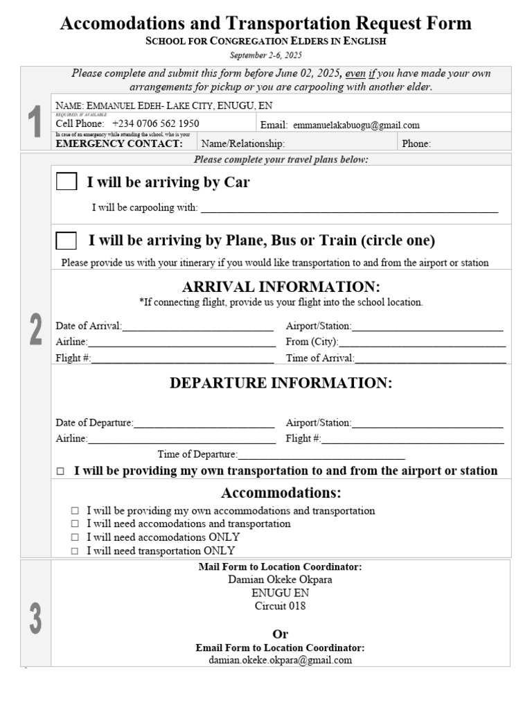 Training School SCE Transportation Request Form - 010417 | PDF ...