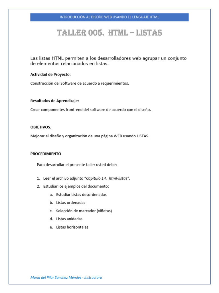 Taller 005. HTML Listas - Menus | PDF