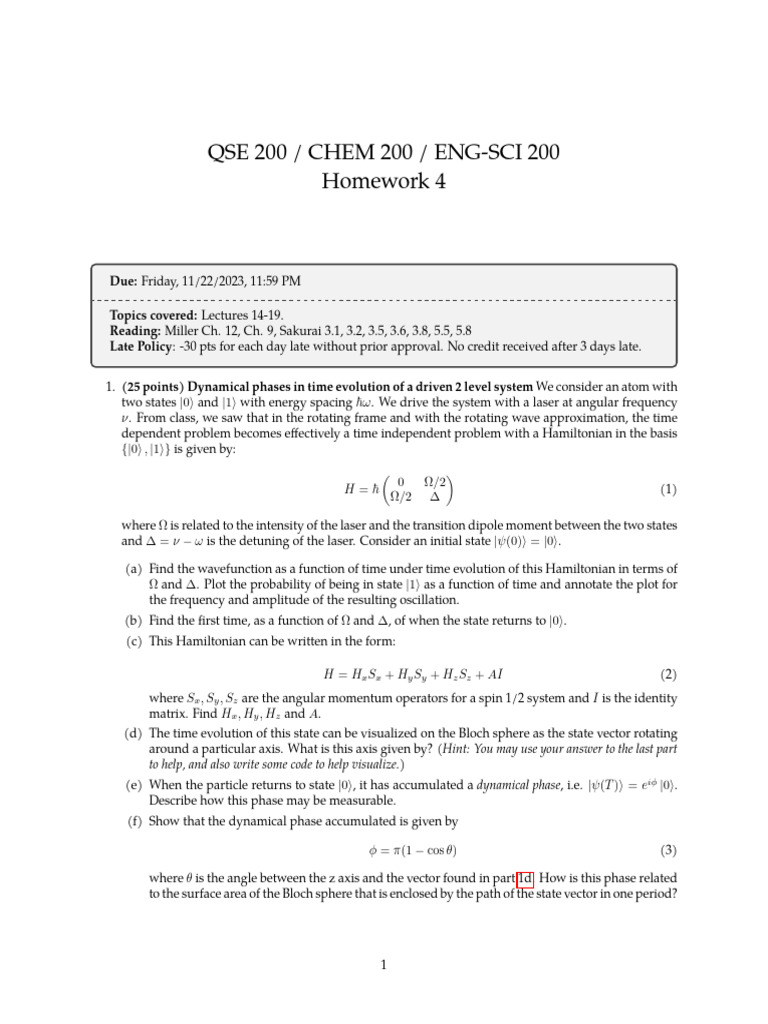 2023 QSE 200 CHEM 200 ENG SCI 200 Homework 4 | PDF | Spin (Physics) | Physics