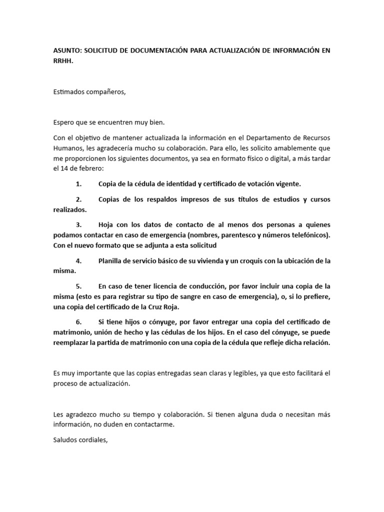 Solicitud Documentacion RRHH | PDF