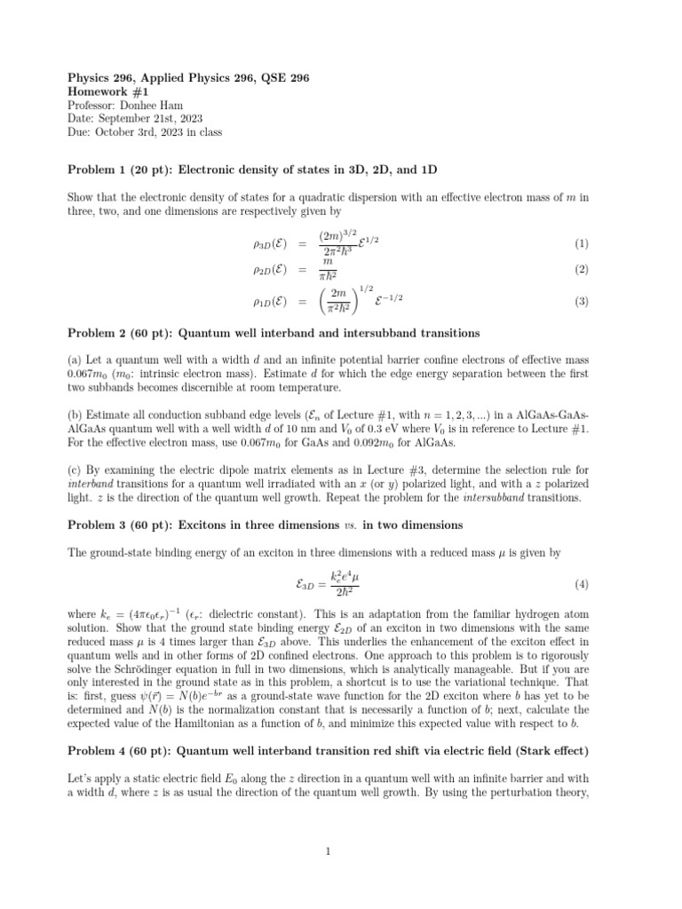 HW1 2023 | PDF | Electron | Physics