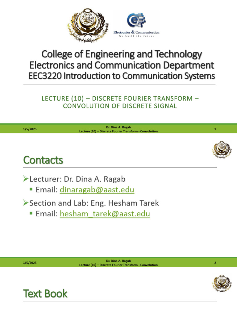 Lecture (10) | PDF | Discrete Fourier Transform | Spectral Density