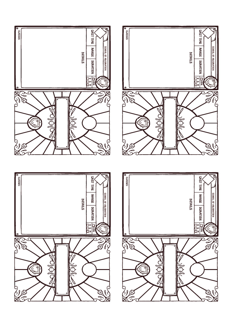 SchoolofAbjuration Lineart Criticae Blank Spell Cards | PDF