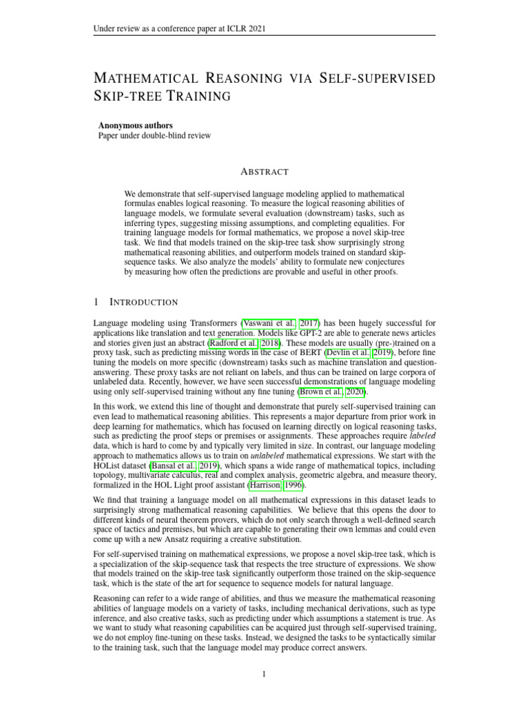 2020 Mathematical Reasoning Via Self-Supervised Skip-Tree Training ...