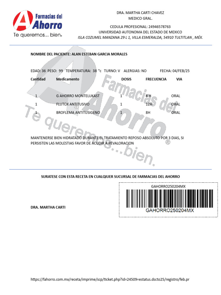 Receta Médica para Alan Esteban García | PDF