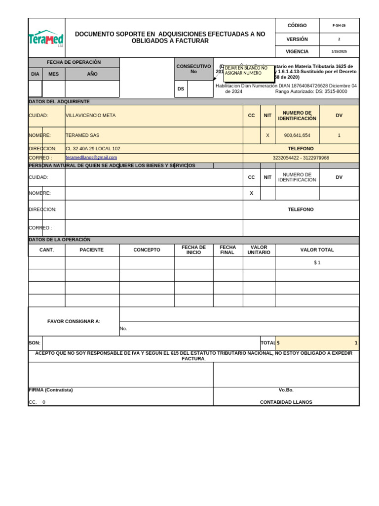 Cuenta de Cobro Teramed 2025 | PDF