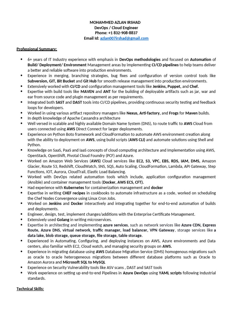 MOHAMMED AZLAN - AWS Devops Engineer | PDF | Amazon Web Services | Cloud Computing