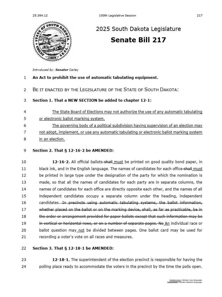 SB 217 | PDF | Ballot | Voting