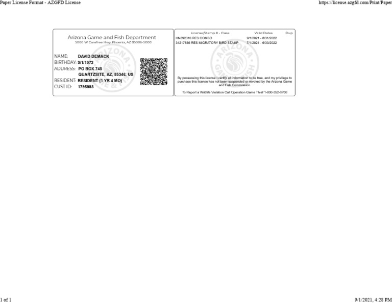 Paper License Format - AZGFD License | PDF