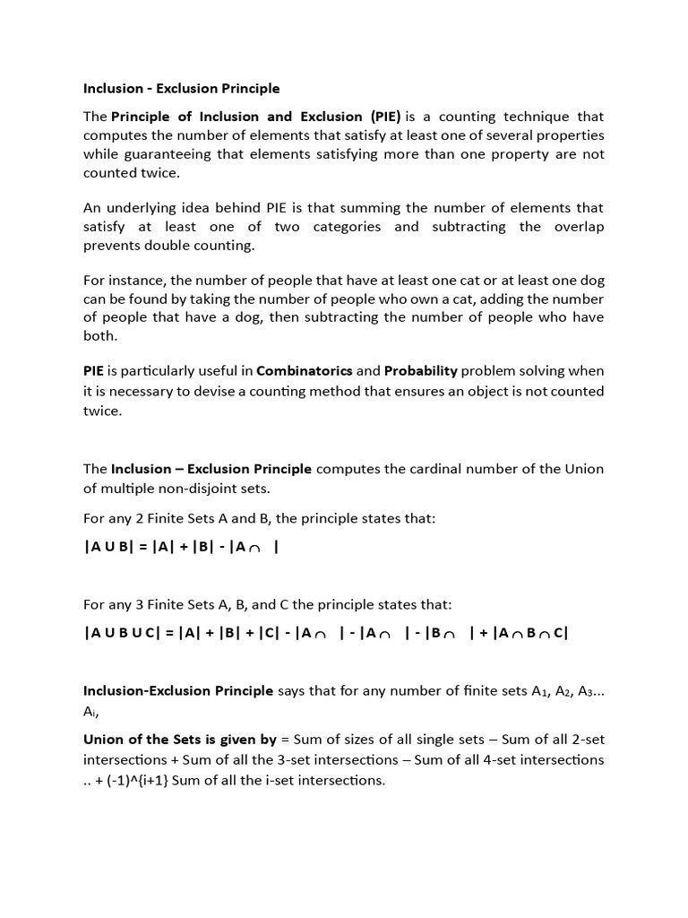 Unit 1 - Inclusion - Exclusion Principle | PDF | Mathematics | Mathematical Concepts